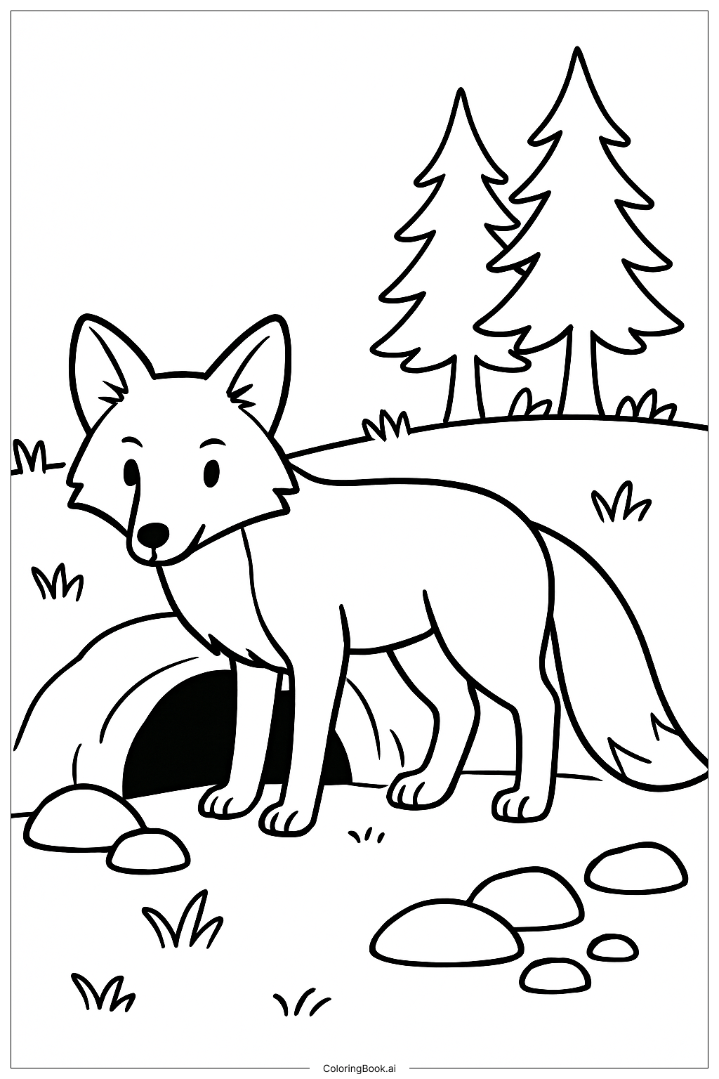 Nature Fox Den Coloring Page (Free PDF&PNG Printable)