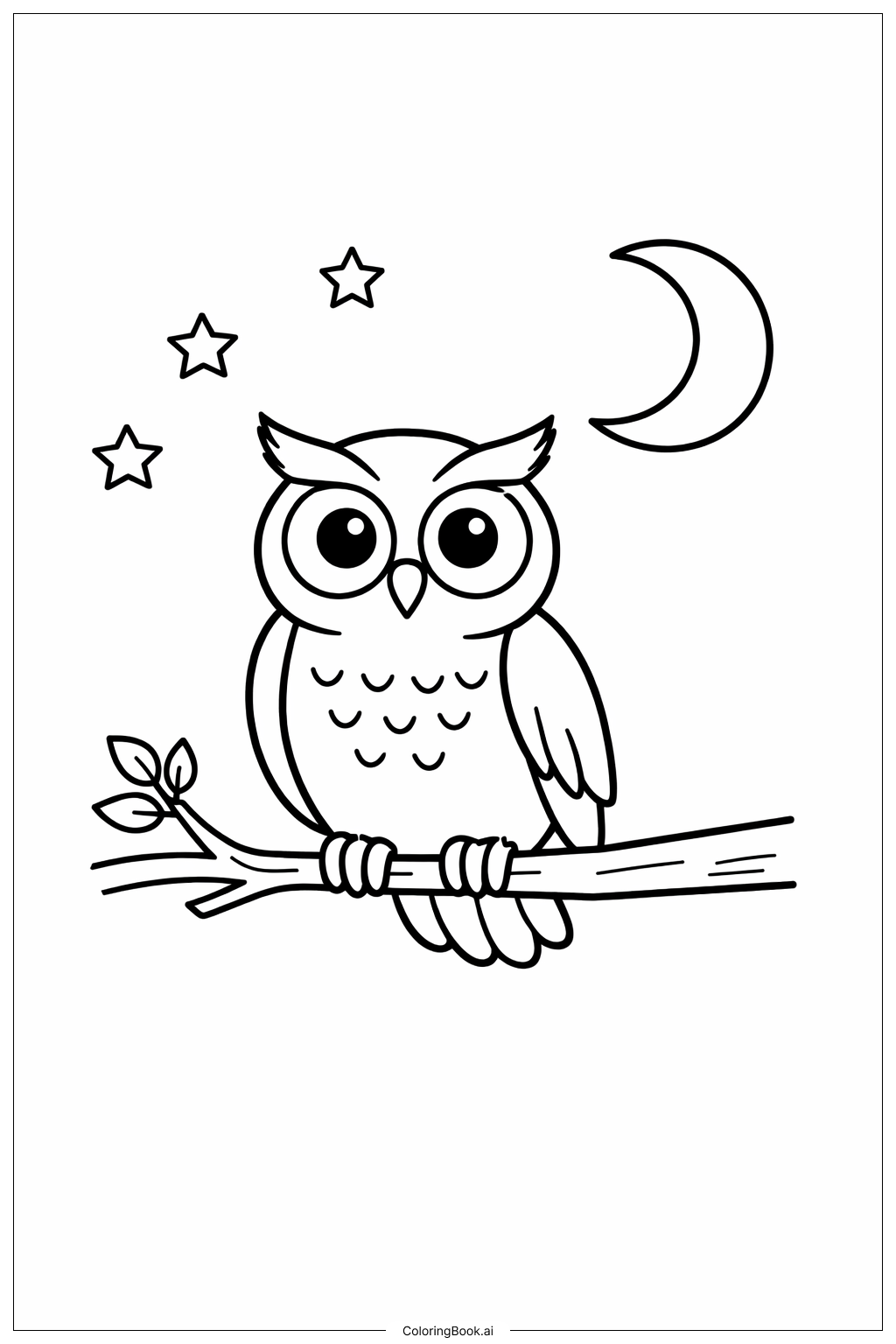 October Moonlit Owl Coloring Page (Free PDF&PNG Printable)
