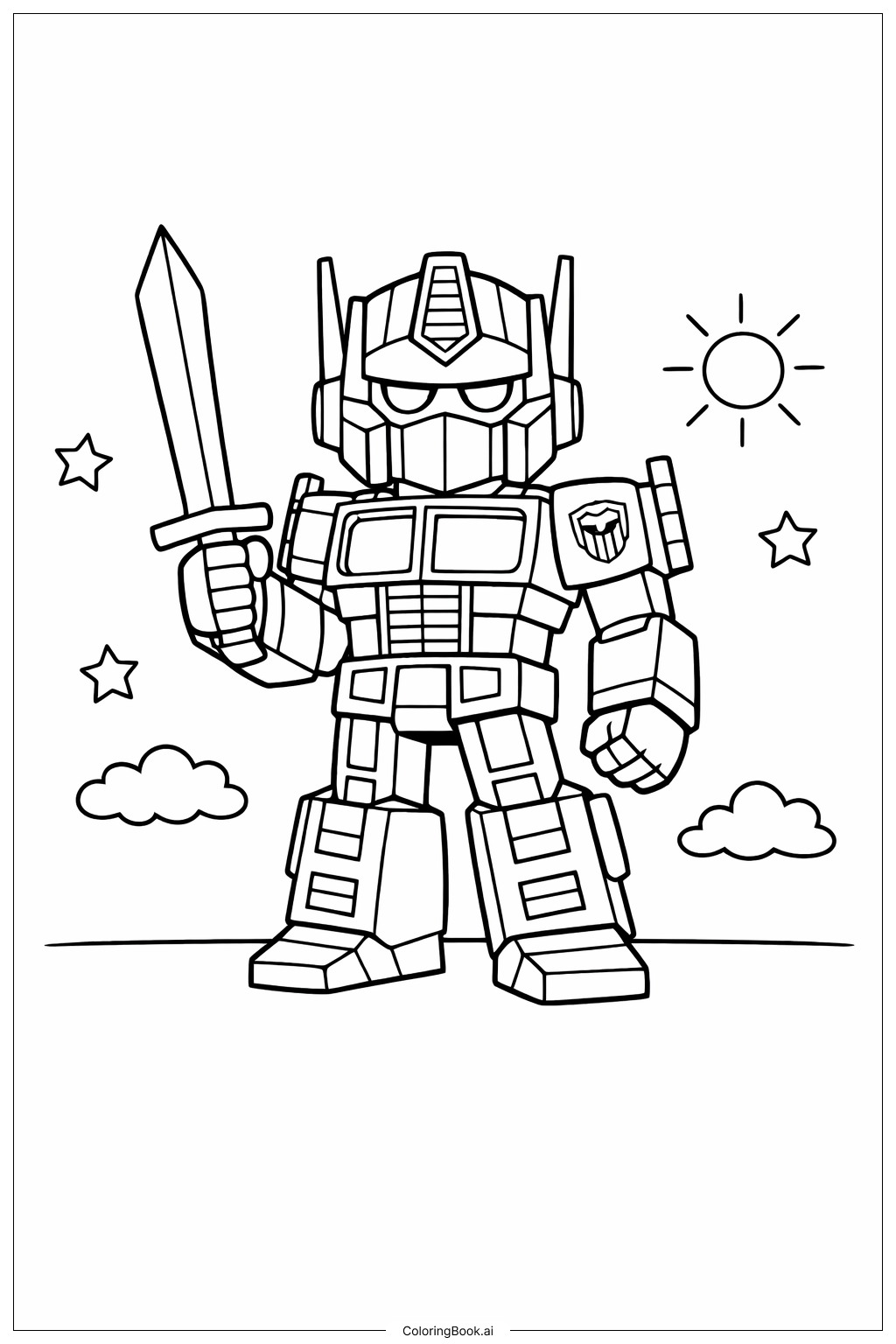 Optimus Prime Holding Sword Coloring Page (Free PDF&PNG Printable)