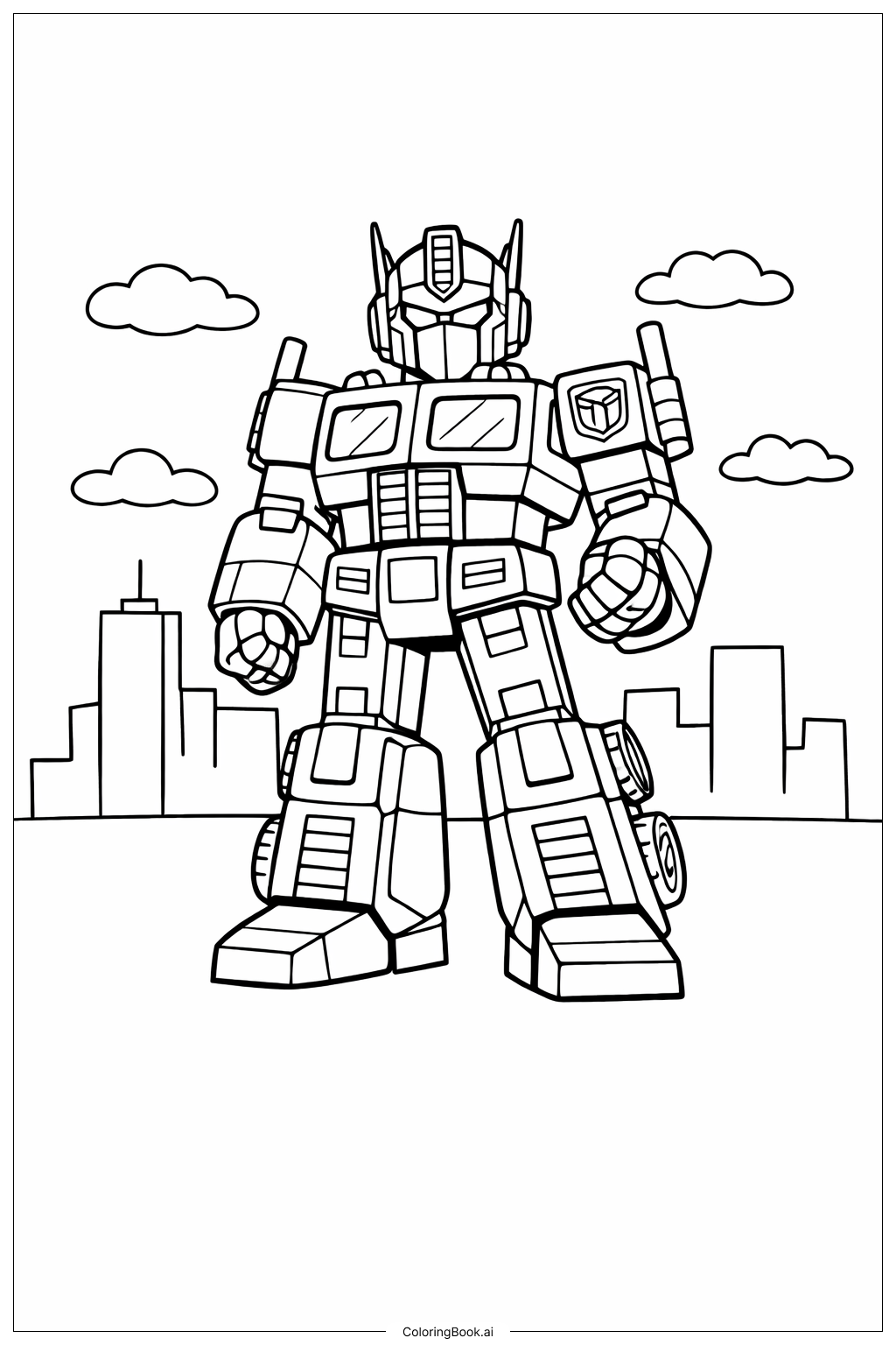 Optimus Prime in Stadtsilhouette Ausmalbild (Kostenloses PDF & PNG zum ...