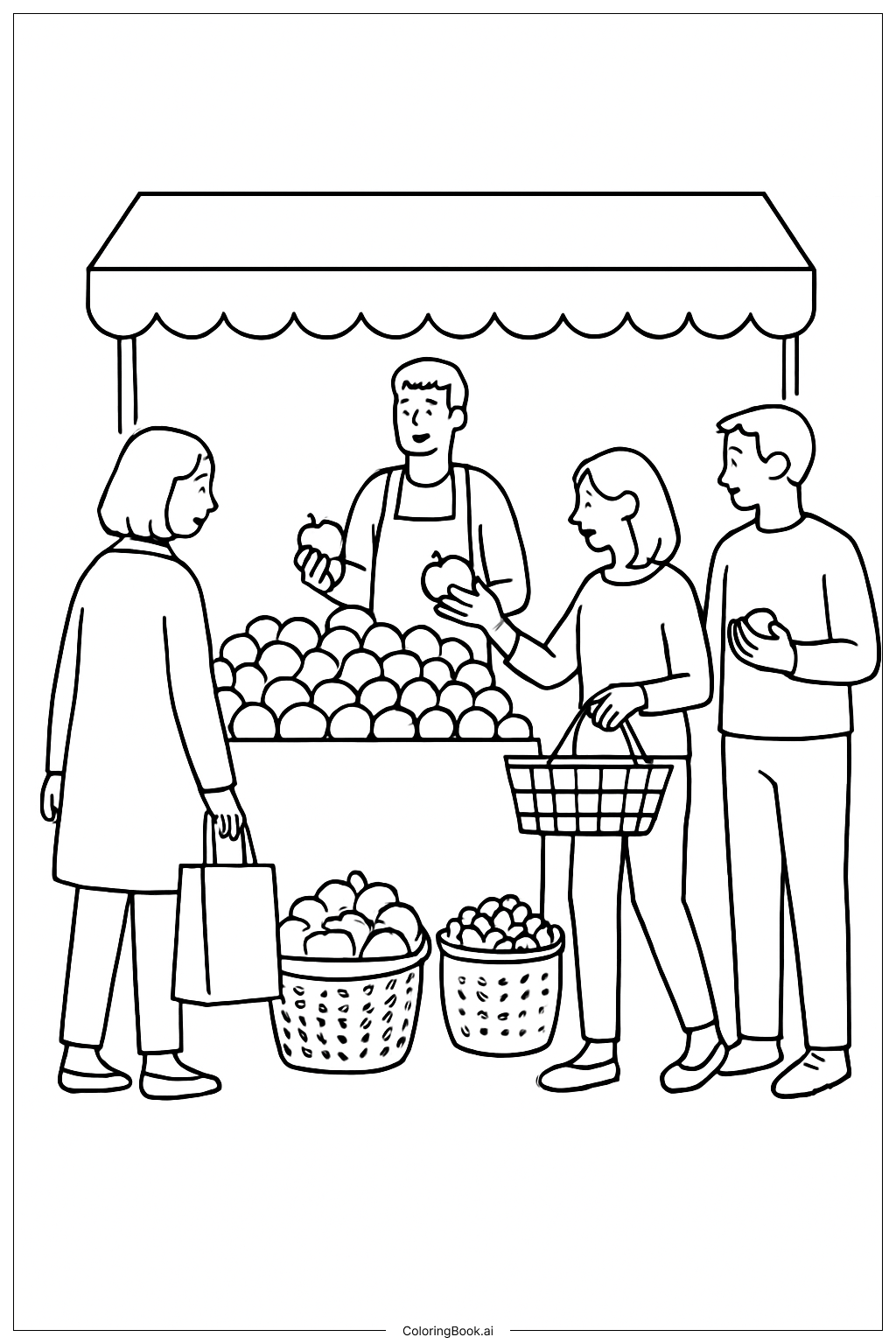 People Shopping At Market Stall Coloring Page (Free PDF&PNG Printable)