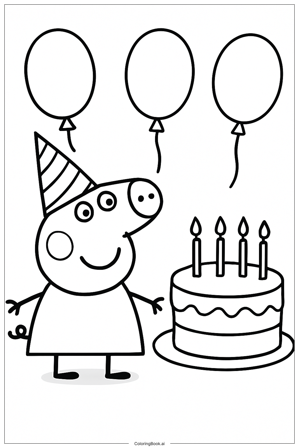 Peppa Pig At Birthday Party Coloring Page (Free PDF&PNG Printable)