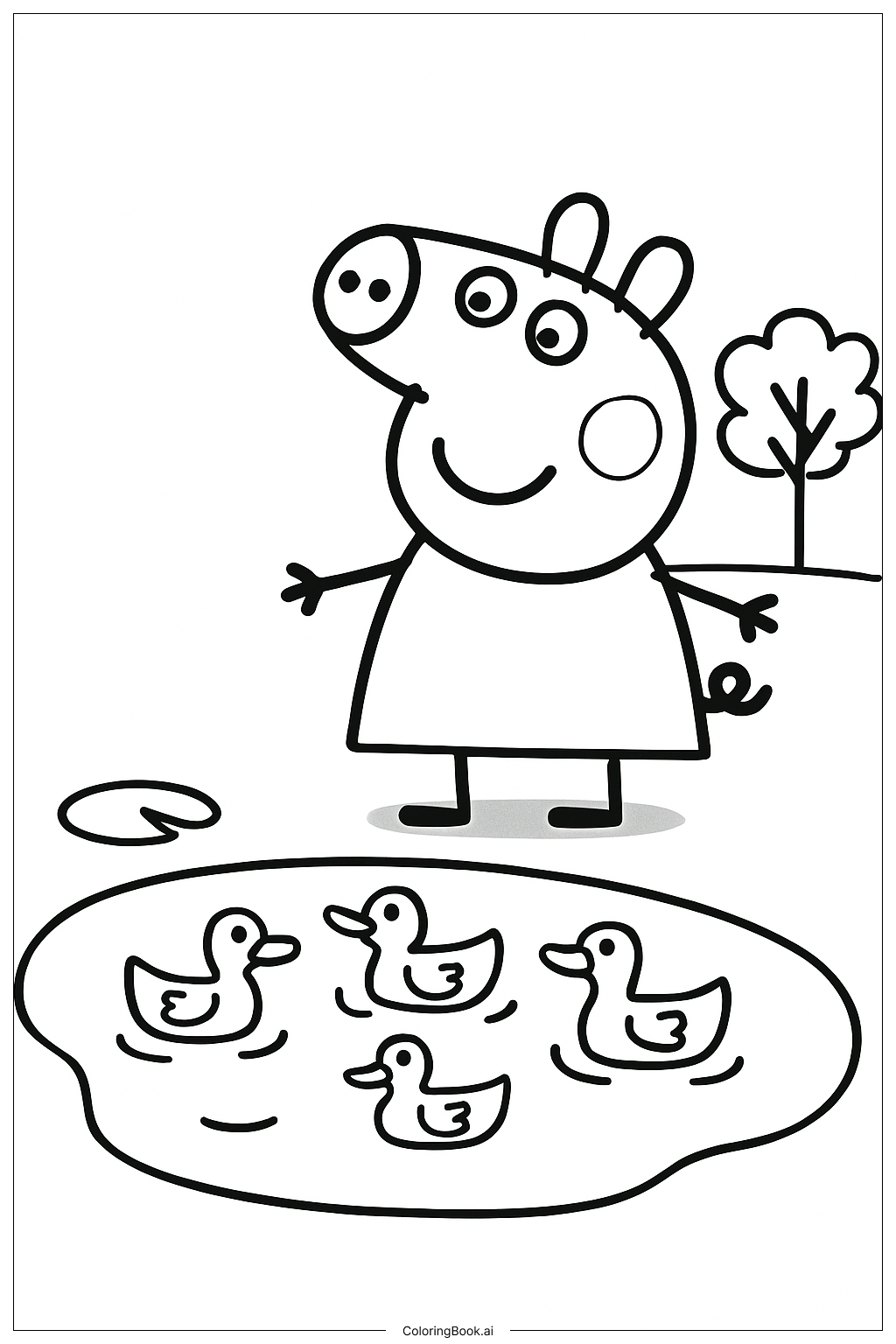Peppa Pig At The Pond Coloring Page (Free PDF&PNG Printable)