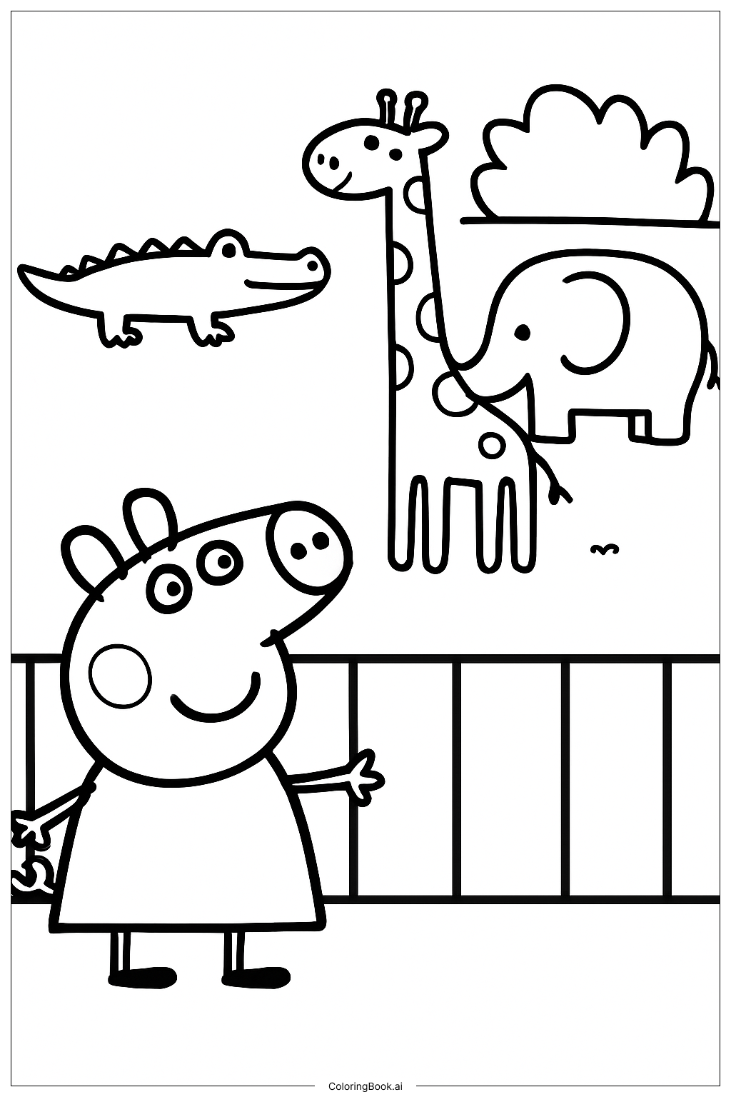 Page de coloriage Peppa Pig au Zoo (PDF & PNG imprimables gratuitement)