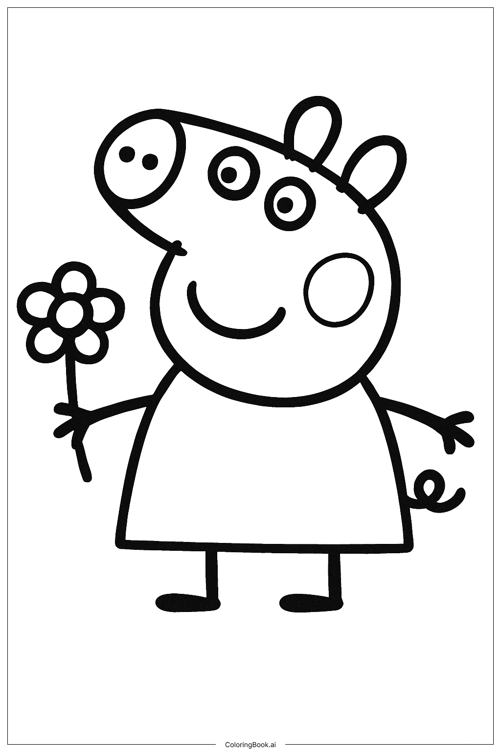 Peppa Pig Holding Flower Coloring Page (Free PDF&PNG Printable)