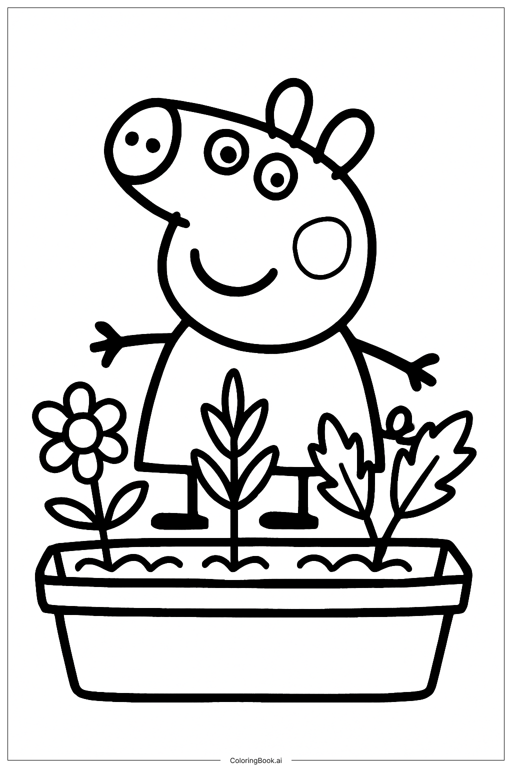 Peppa Pig In Small Garden Coloring Page (Free PDF&PNG Printable)