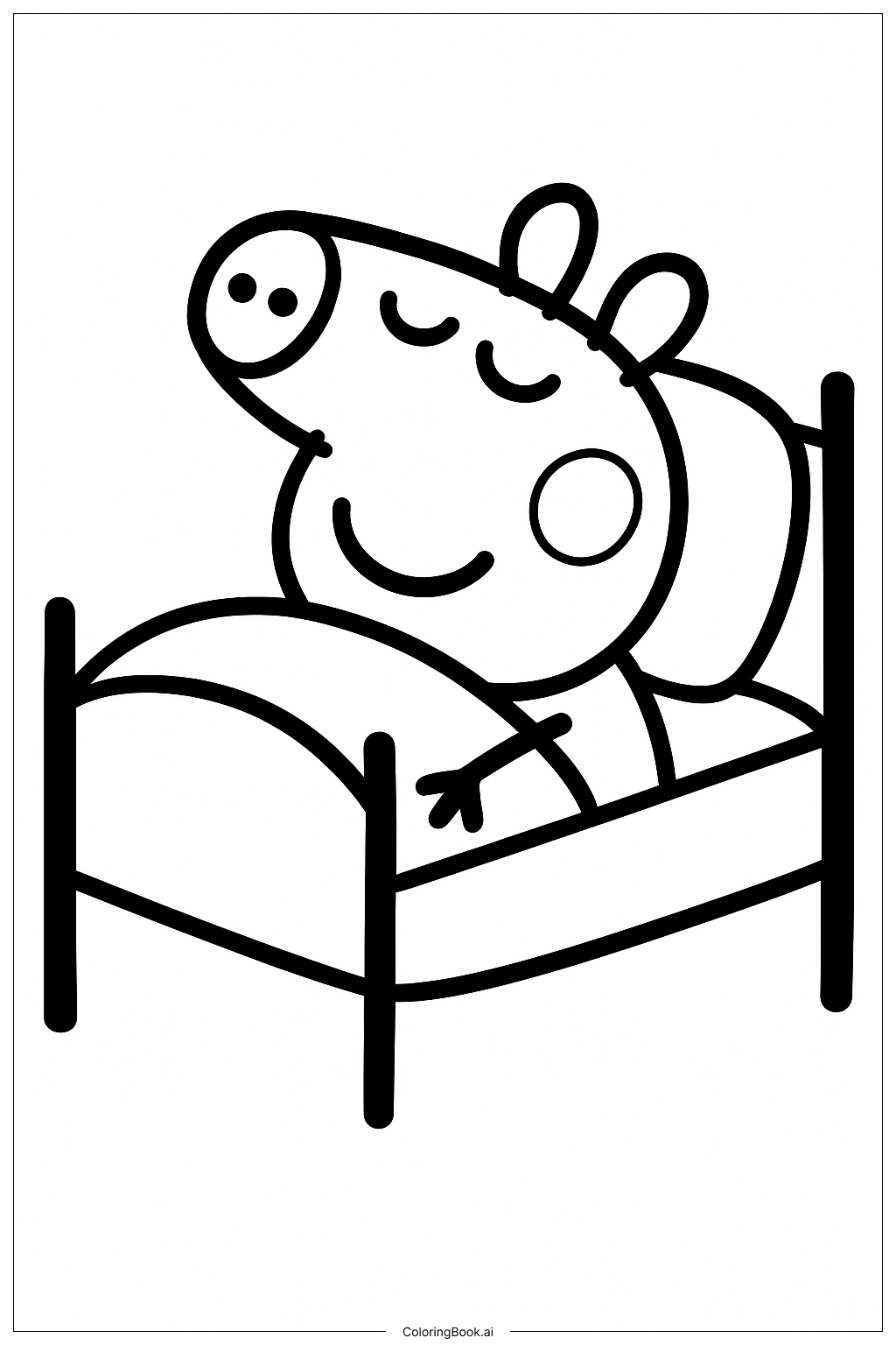 Peppa Pig Sleeping Bed Coloring Page (Free PDF&PNG Printable)
