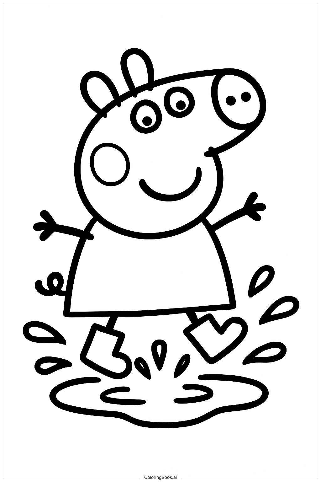 Peppa Pig Splashing Water Coloring Page (Free PDF&PNG Printable)