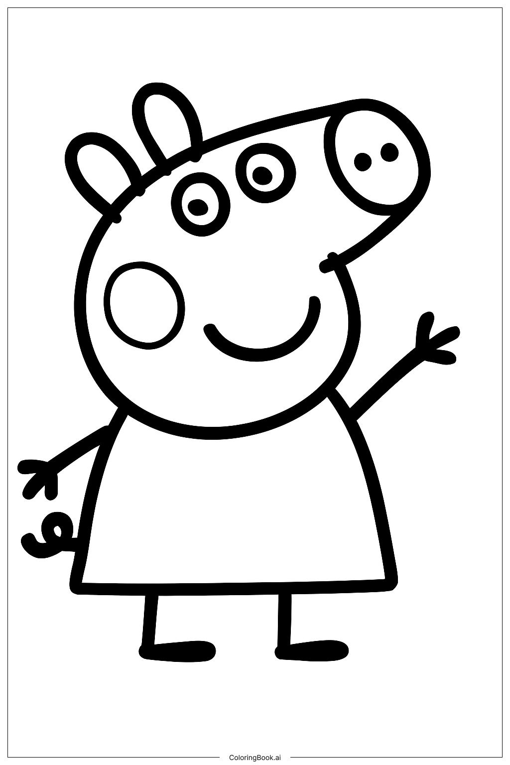 Peppa Pig Waving Hand Coloring Page (Free PDF&PNG Printable)