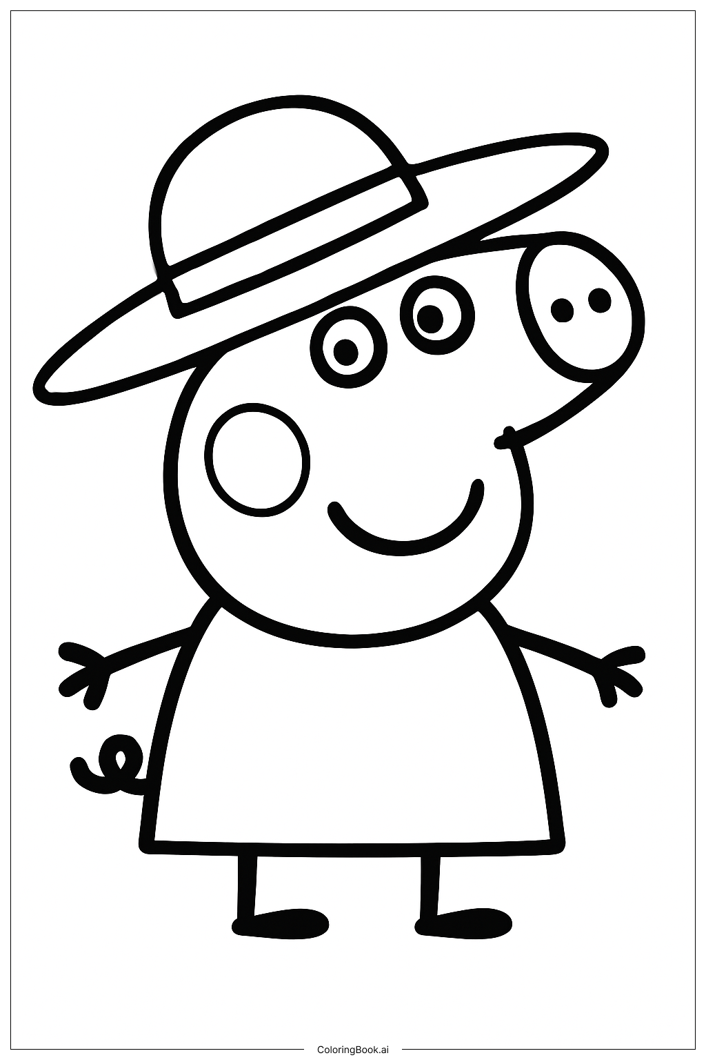 Peppa Pig Wearing Hat Coloring Page (Free PDF&PNG Printable)