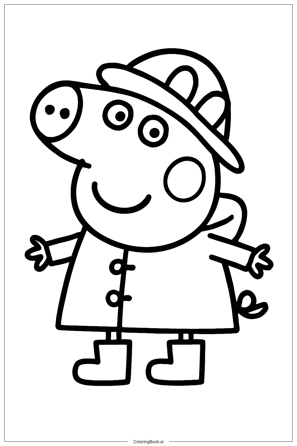 Peppa Pig Wearing Raincoat Coloring Page (Free PDF&PNG Printable)