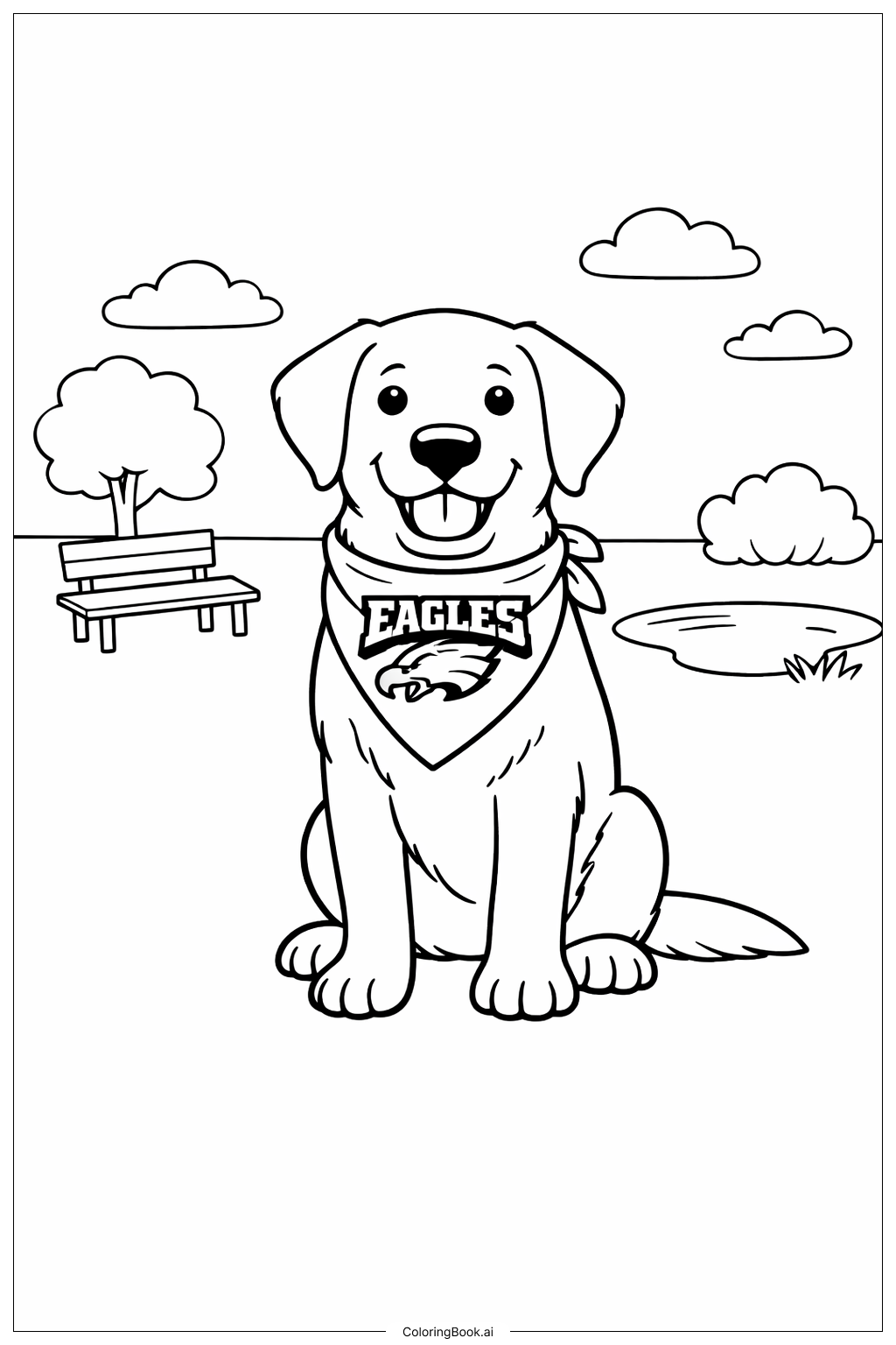 Philadelphia Eagles Fan Dog Coloring Page (Free PDF&PNG Printable)