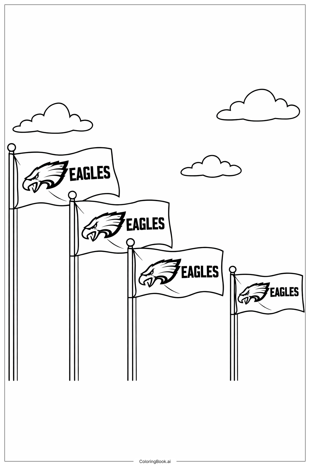 Philadelphia Eagles Flags in Wind Coloring Page (Free PDF&PNG Printable)