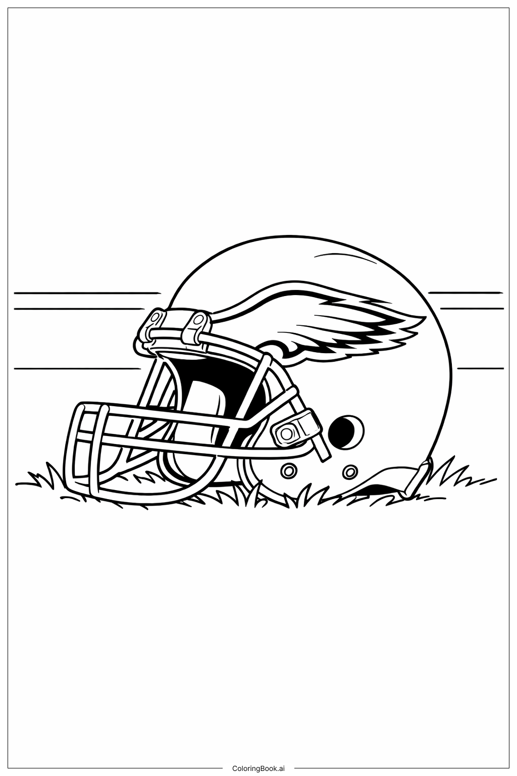Philadelphia Eagles Helmet on Grass Coloring Page (Free PDF&PNG Printable)