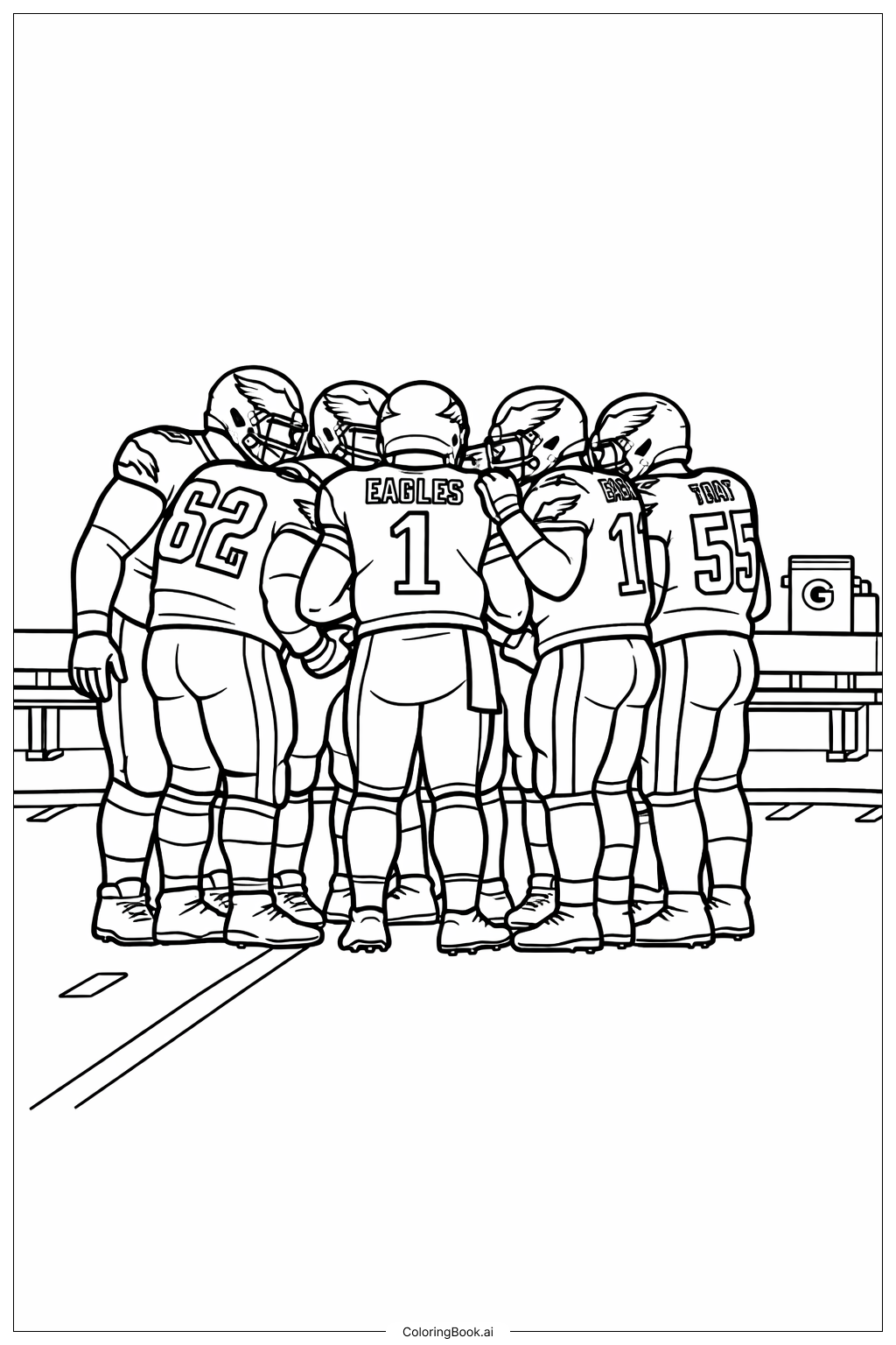 Philadelphia Eagles Pre Game Huddle Coloring Page (Free PDF&PNG Printable)