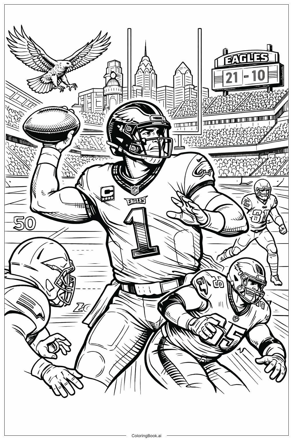Philadelphia Eagles Quarterback in Action Coloring Page (Free PDF&PNG ...