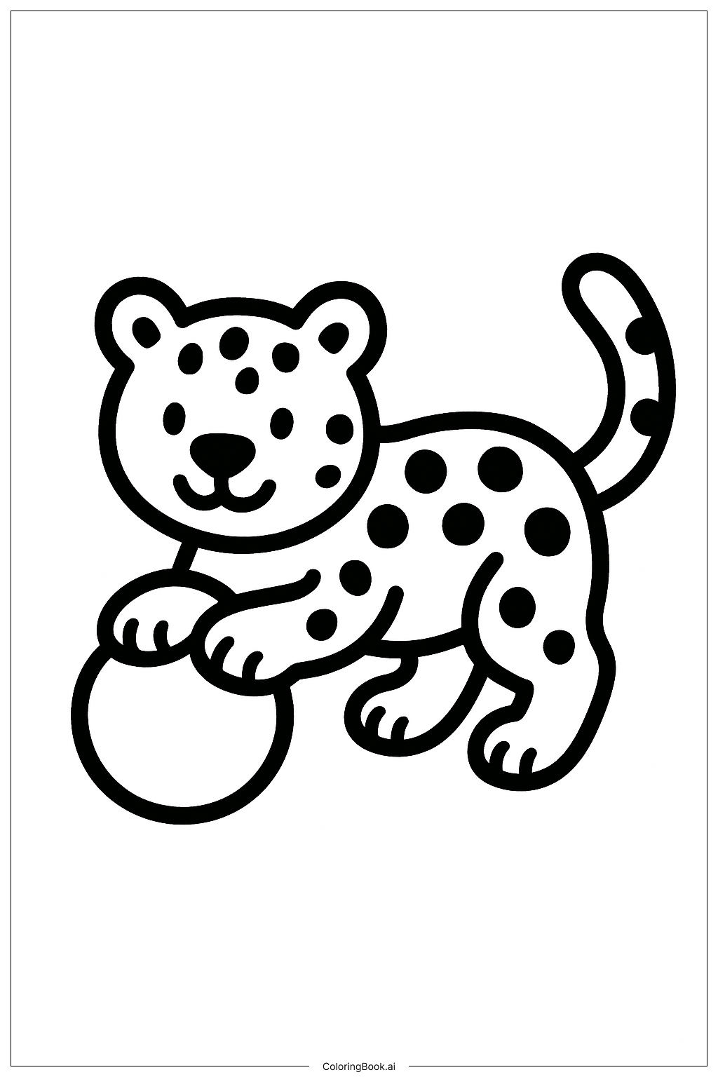 Playful Leopard With Ball Coloring Page (Free PDF&PNG Printable)