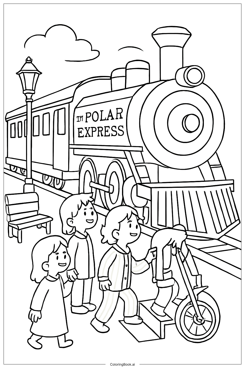 Polar-Express Kinder Einsteigen Ausmalbild (Kostenloses PDF & PNG zum ...