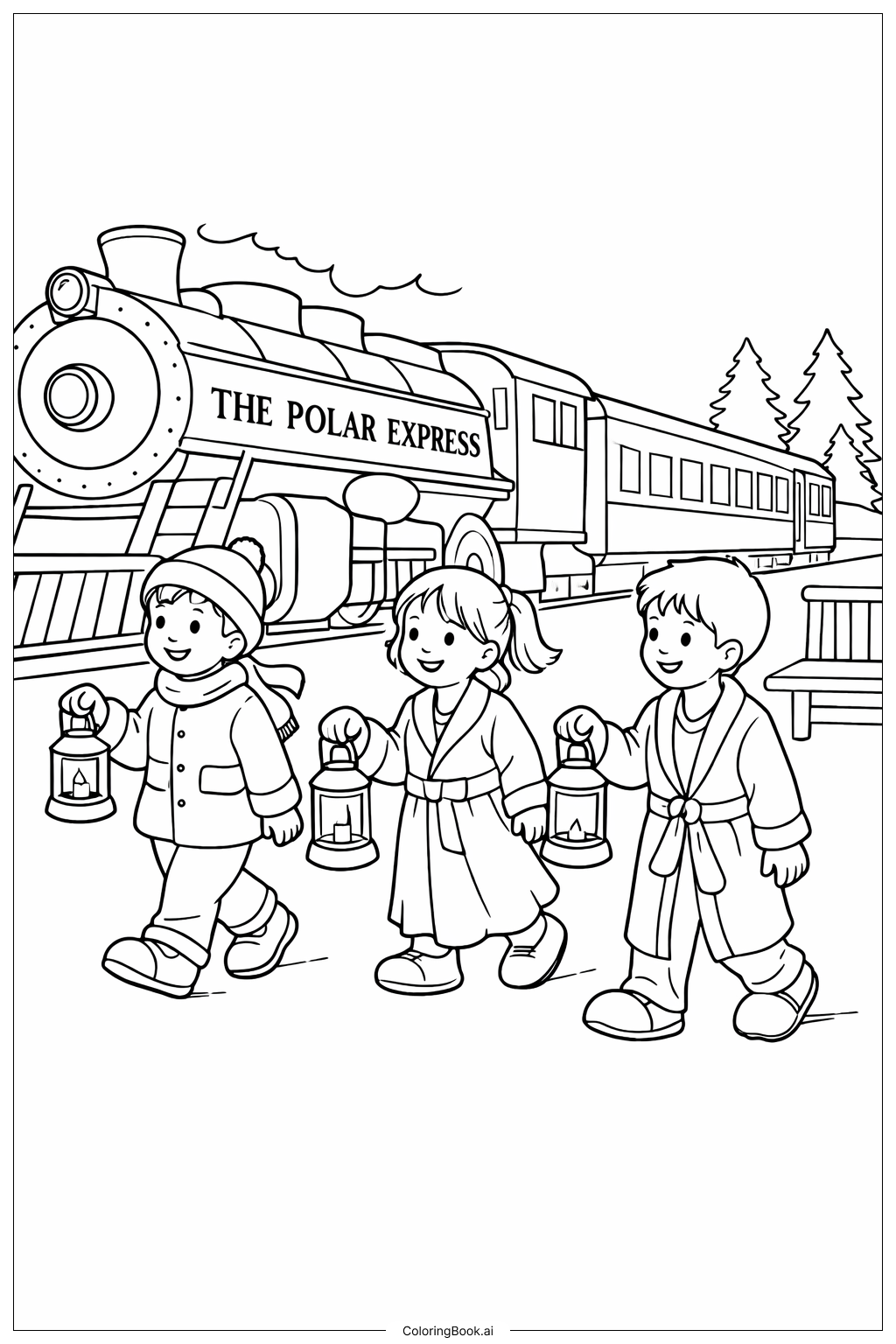 Polar Express Tracks Coloring Page (Free PDF&PNG Printable)