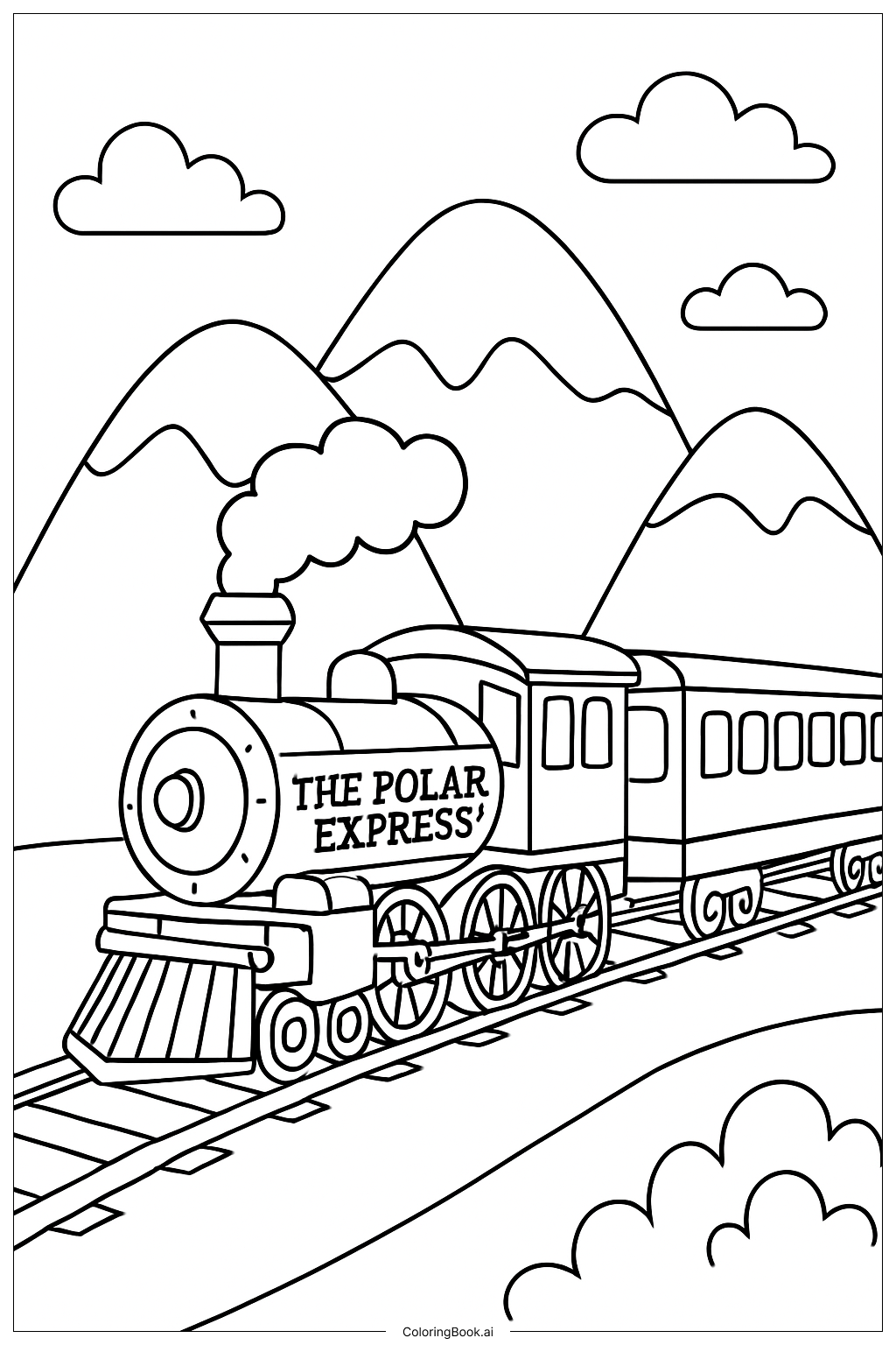 Polar Express Bergstrecke Ausmalbild (Kostenloses PDF & PNG zum Ausdrucken)