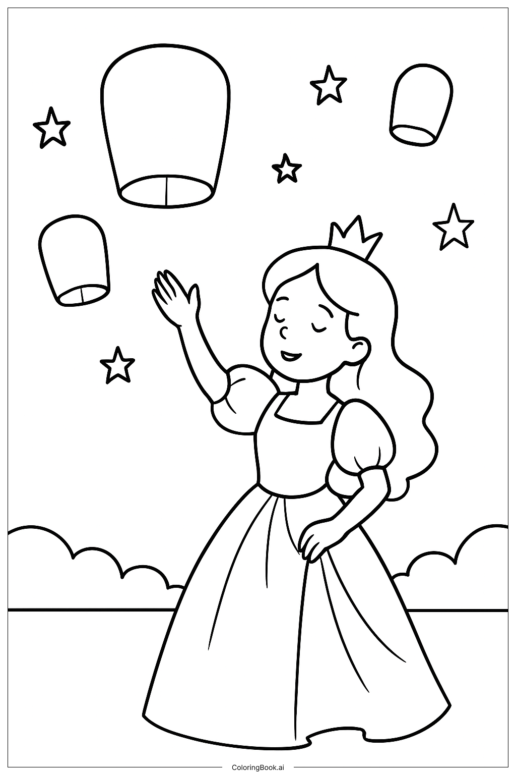 Princess With Crown Coloring Page (Free PDF&PNG Printable)