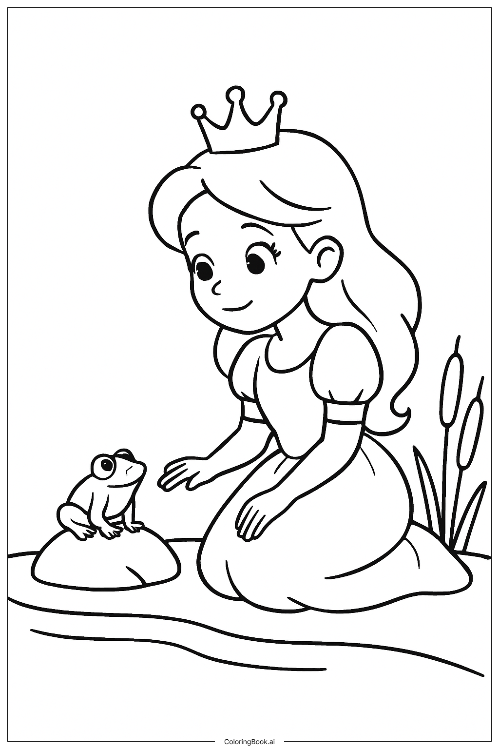 Princess And Little Frog Coloring Page (Free PDF&PNG Printable)