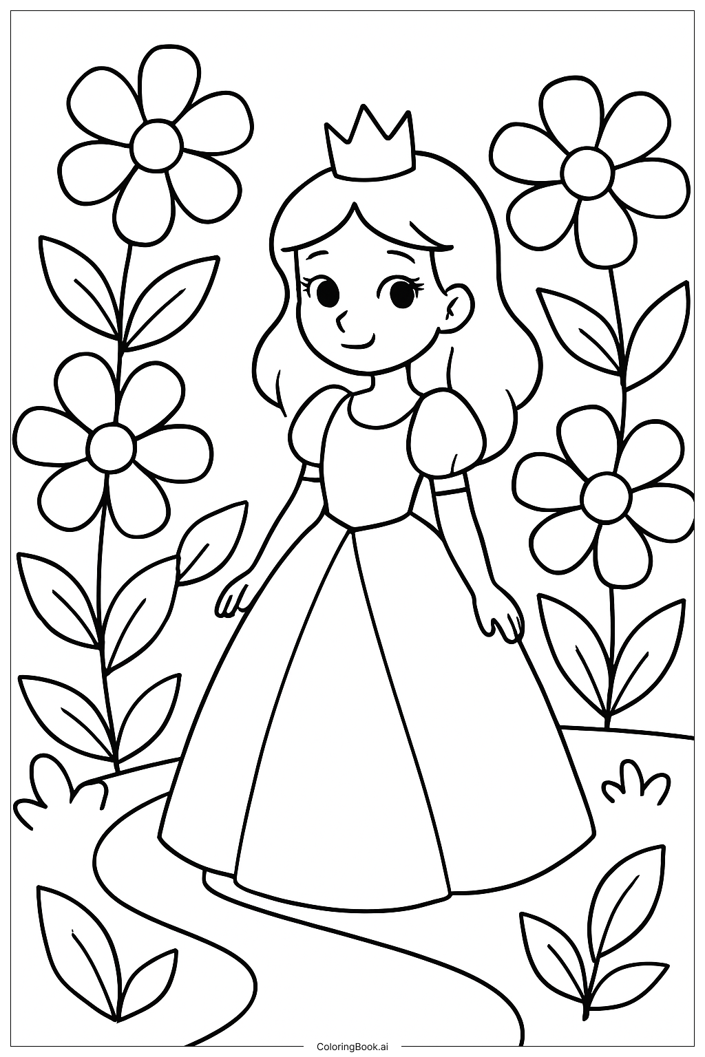 Princess In Flower Garden Coloring Page (Free PDF&PNG Printable)