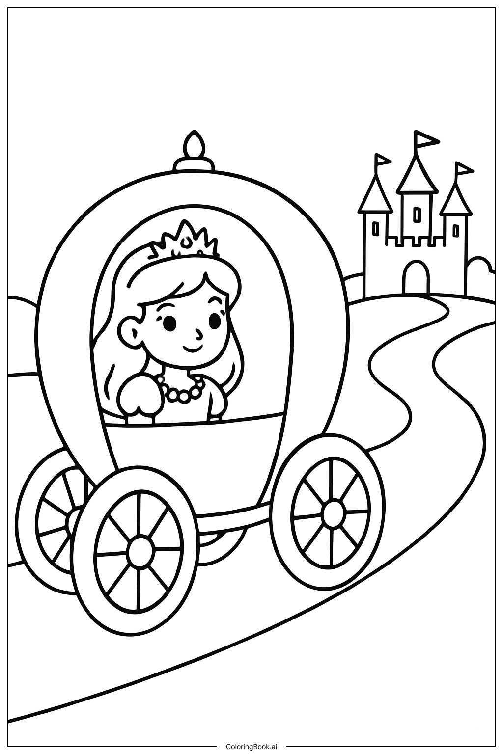 Princess Riding Carriage Coloring Page (Free PDF&PNG Printable)