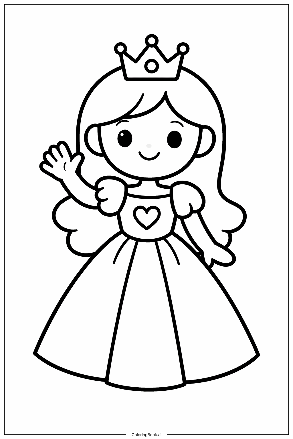 Princess Waving Coloring Page (Free PDF&PNG Printable)