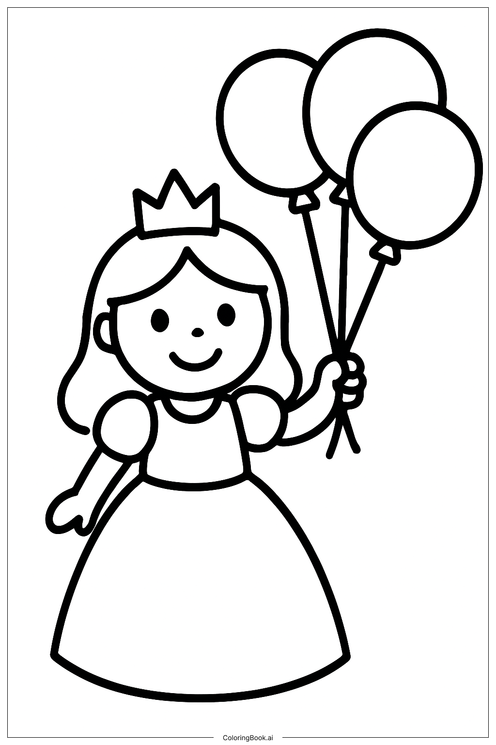 Page de coloriage Princesse avec des ballons (PDF & PNG imprimables ...