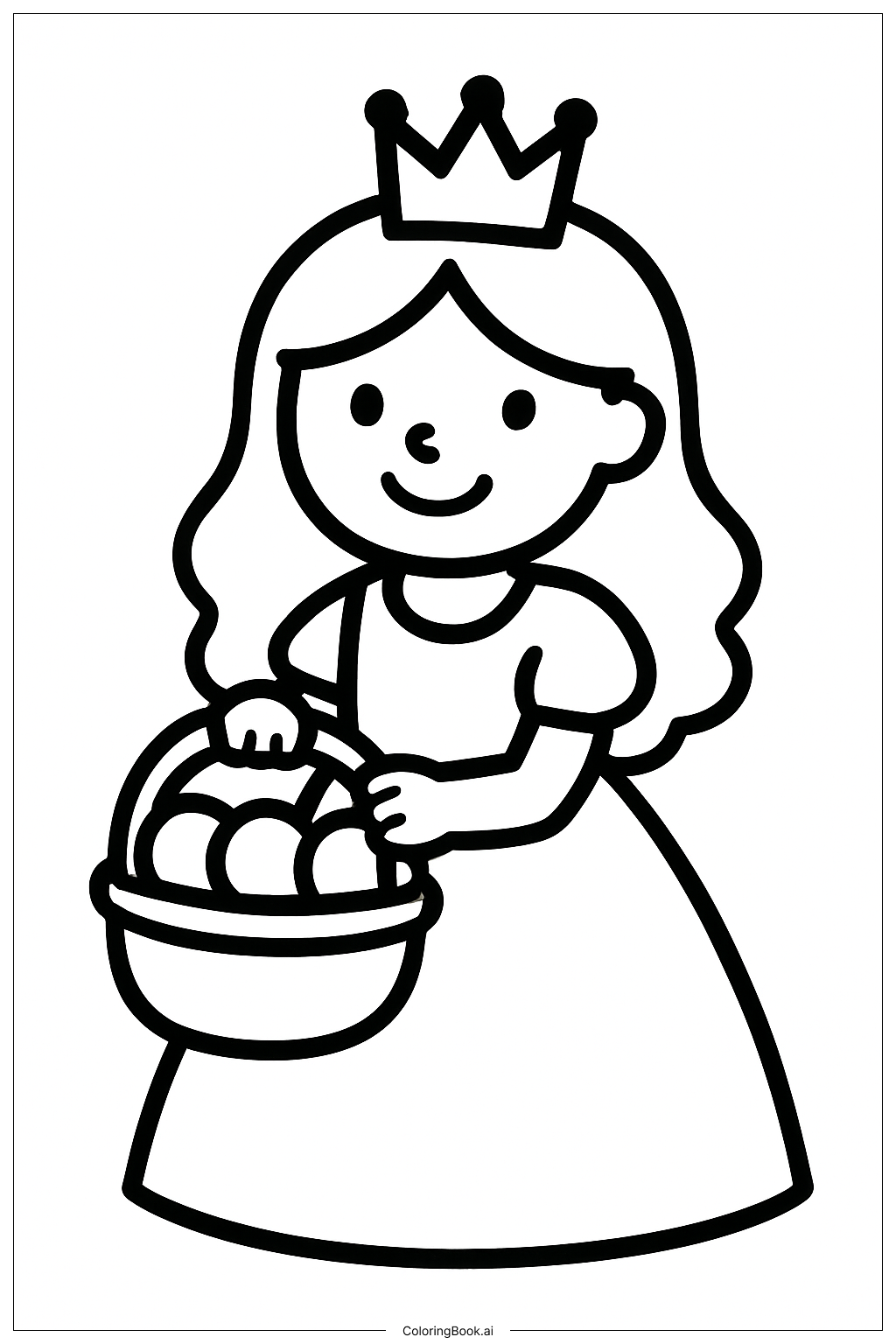 Princess With Basket Coloring Page (Free PDF&PNG Printable)