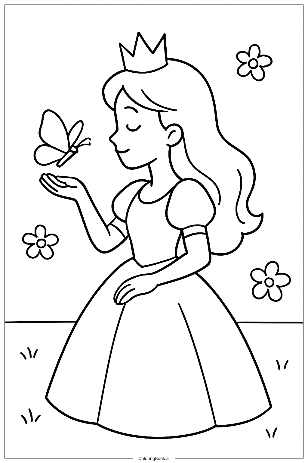 Princess With Crown Coloring Page (Free PDF&PNG Printable)