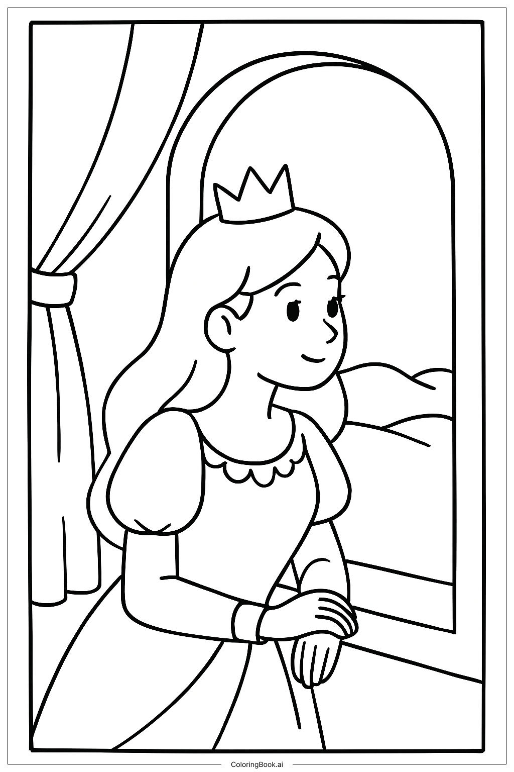 Princess With Castle Window Coloring Page (Free PDF&PNG Printable)