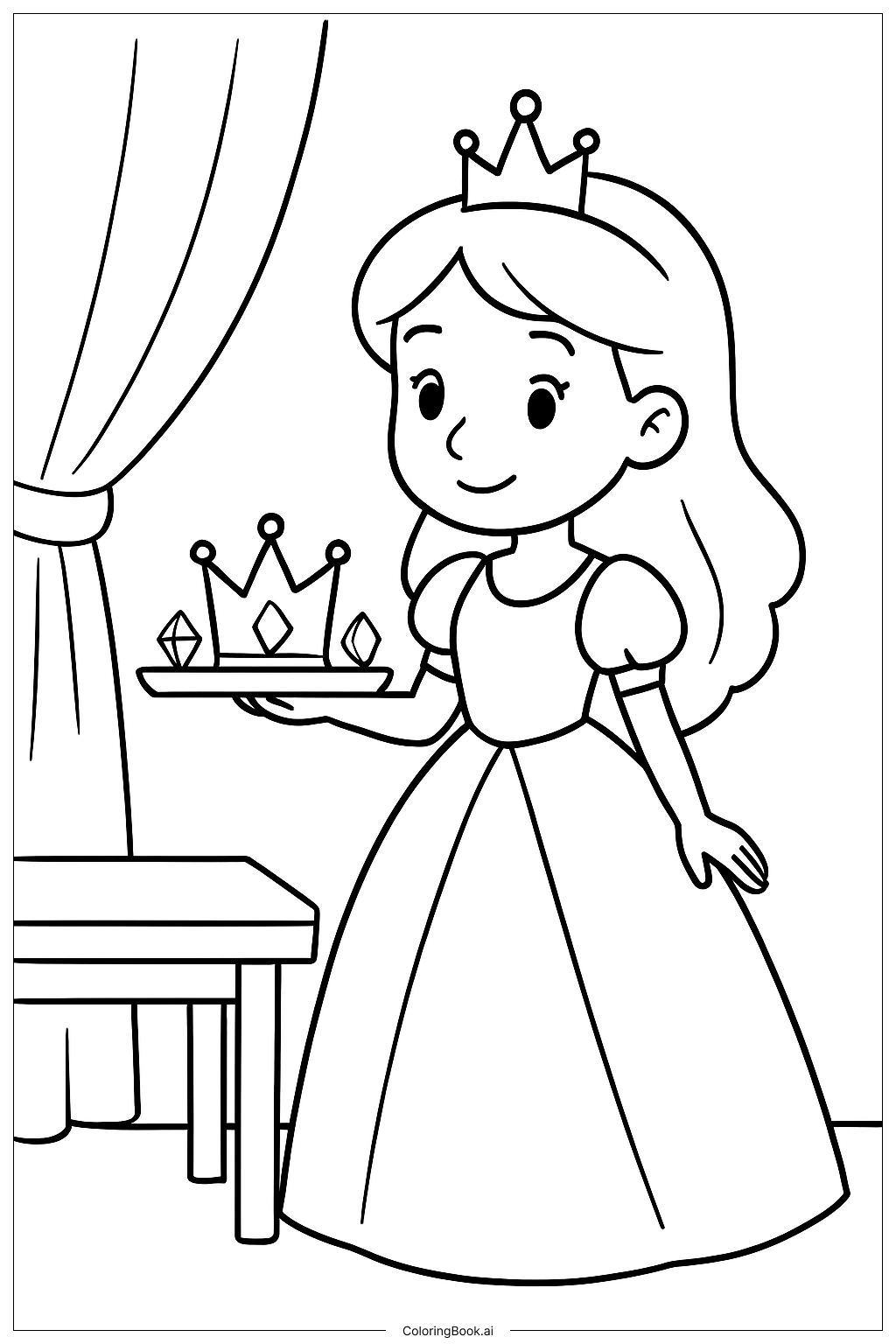 Princess With Crown Jewels Coloring Page (Free PDF&PNG Printable)