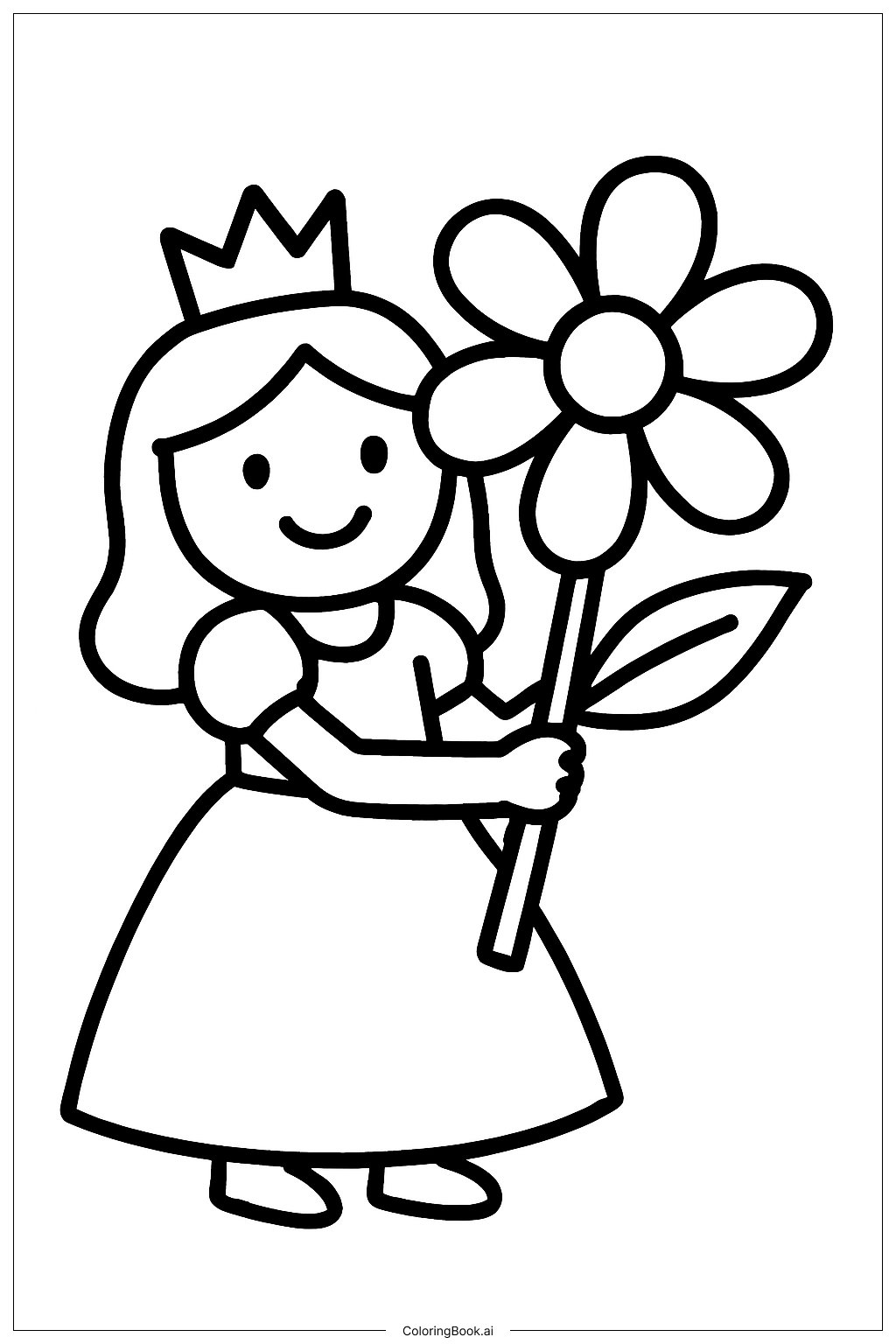 Princess With Flower Coloring Page (Free PDF&PNG Printable)