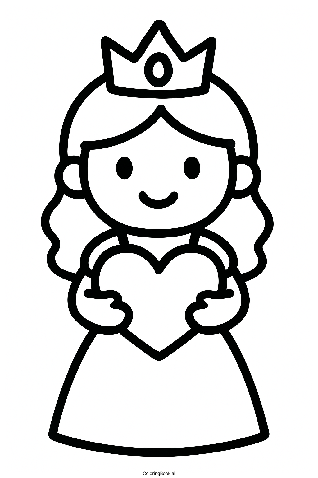 Princess With Heart Coloring Page (Free PDF&PNG Printable)