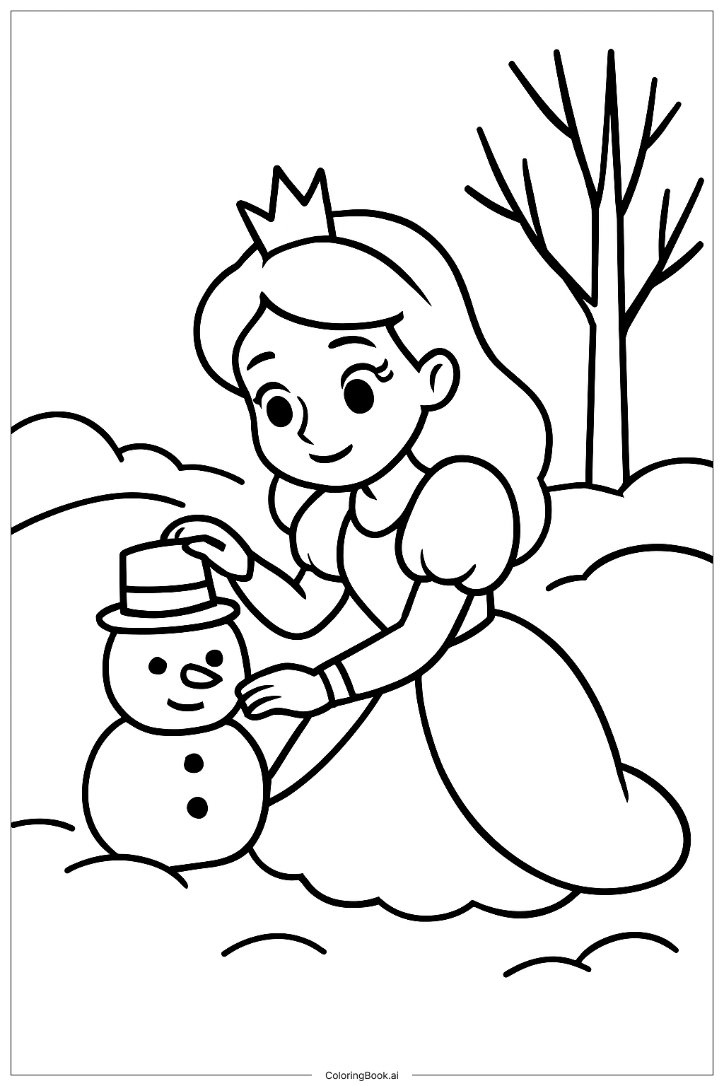 Princess With Crown Coloring Page (Free PDF&PNG Printable)