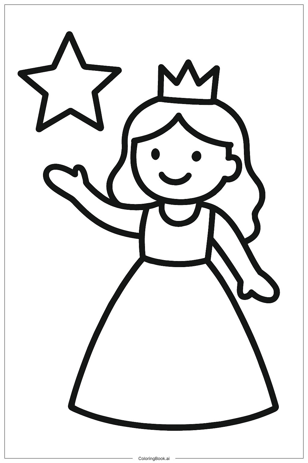 Princess With Star Coloring Page (Free PDF&PNG Printable)