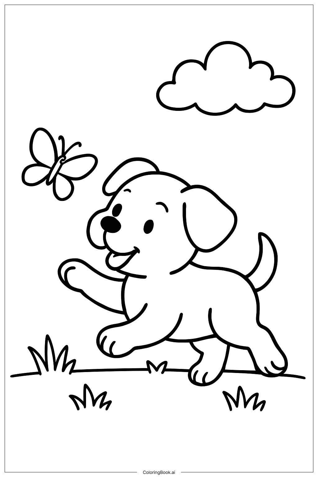 Puppy Dog Chasing Butterfly Coloring Page (Free PDF&PNG Printable)