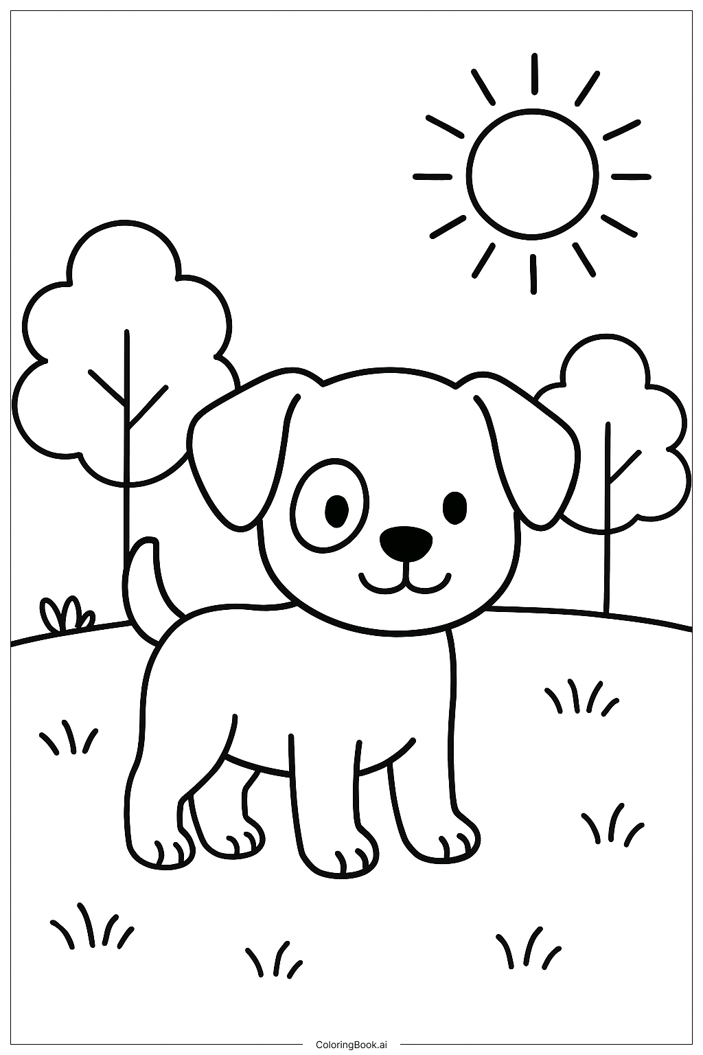 Puppy Dog In Park Coloring Page (Free PDF&PNG Printable)