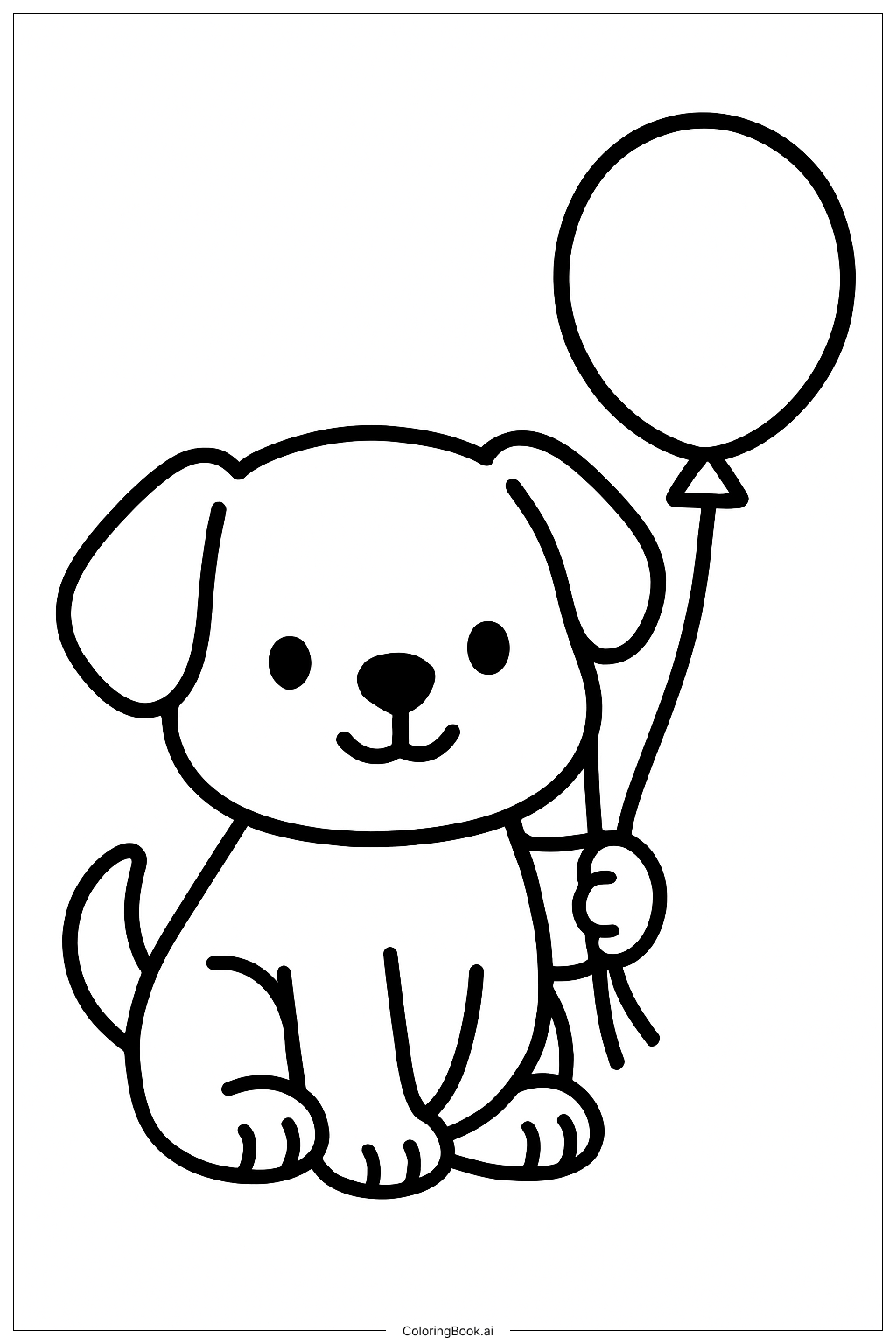 Puppy Dog With Balloons Coloring Page (Free PDF&PNG Printable)