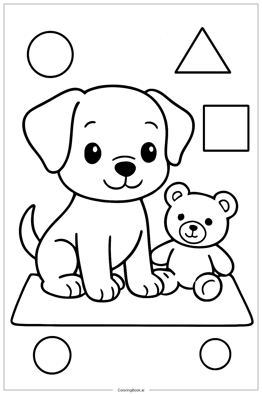 Puppy Dog With Teddy Bear Coloring Page (Free PDF&PNG Printable)
