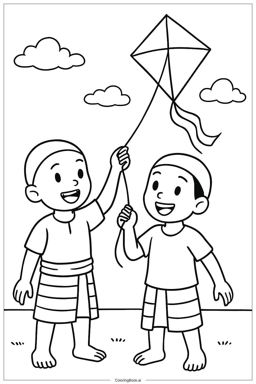 Saja Boys Flying Kite Together Coloring Page (Free PDF&PNG Printable)