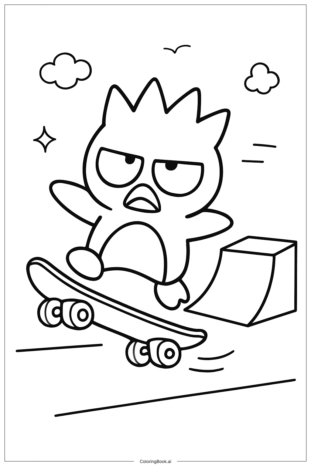 Sanrio Badtz-Maru Skate Park Coloring Page (Free PDF&PNG Printable)