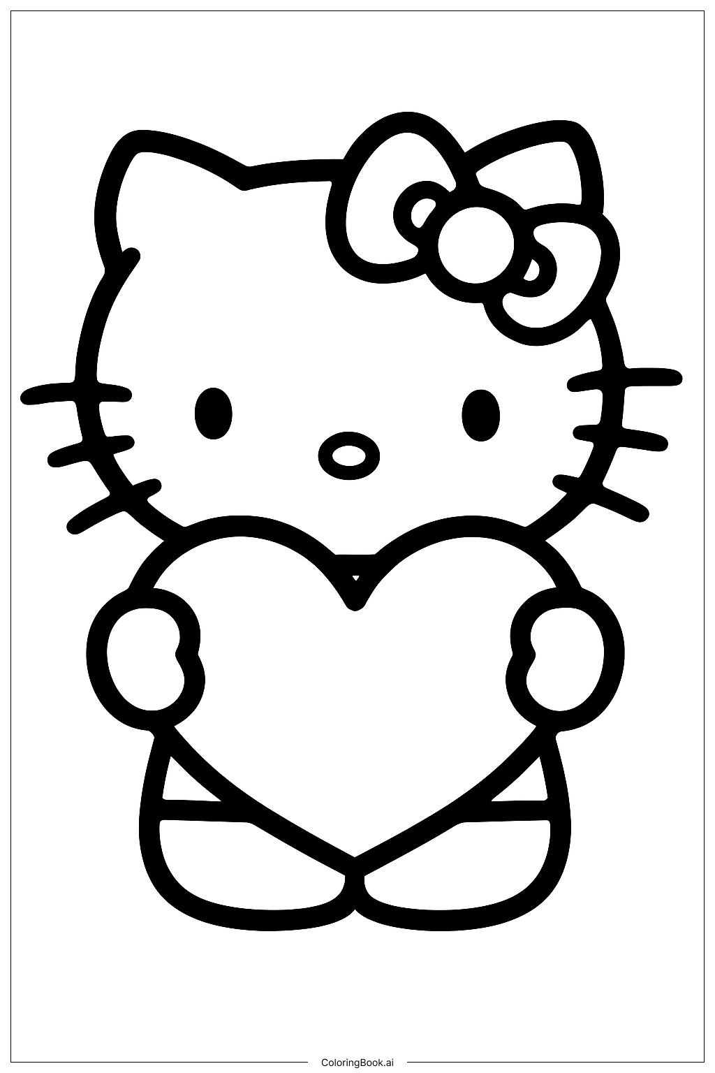 Sanrio Hello Kitty Herz Ausmalbild (Kostenloses PDF & PNG zum Ausdrucken)
