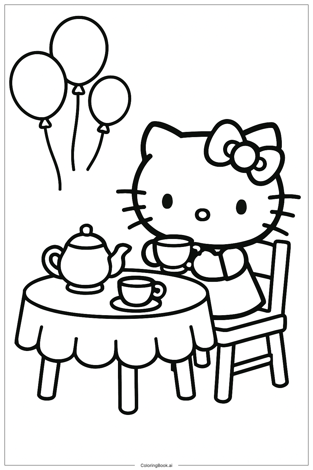 Sanrio Hello Kitty Tea Party Coloring Page (Free PDF&PNG Printable)
