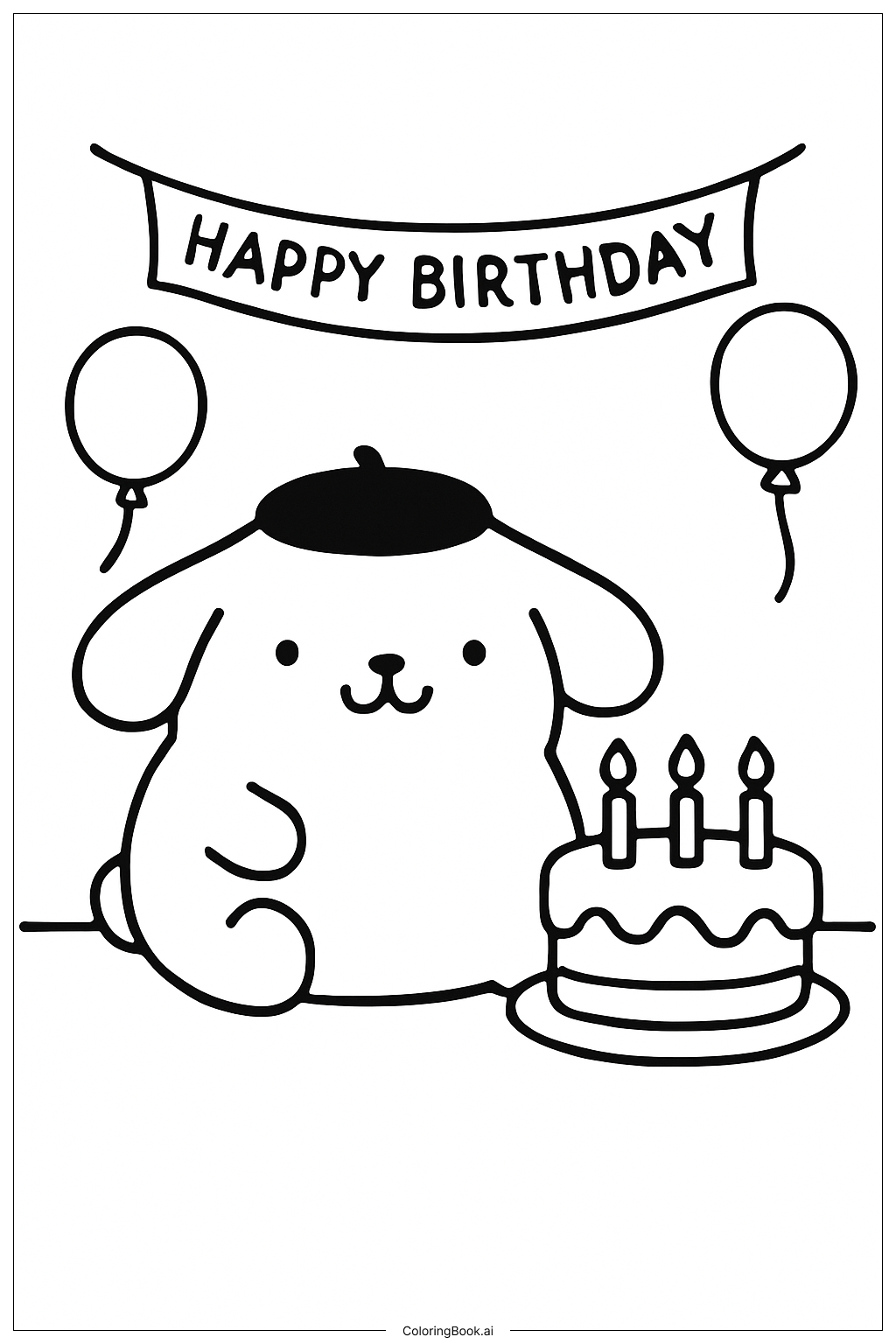 Sanrio Pompompurin Birthday Cake Coloring Page (Free PDF&PNG Printable)