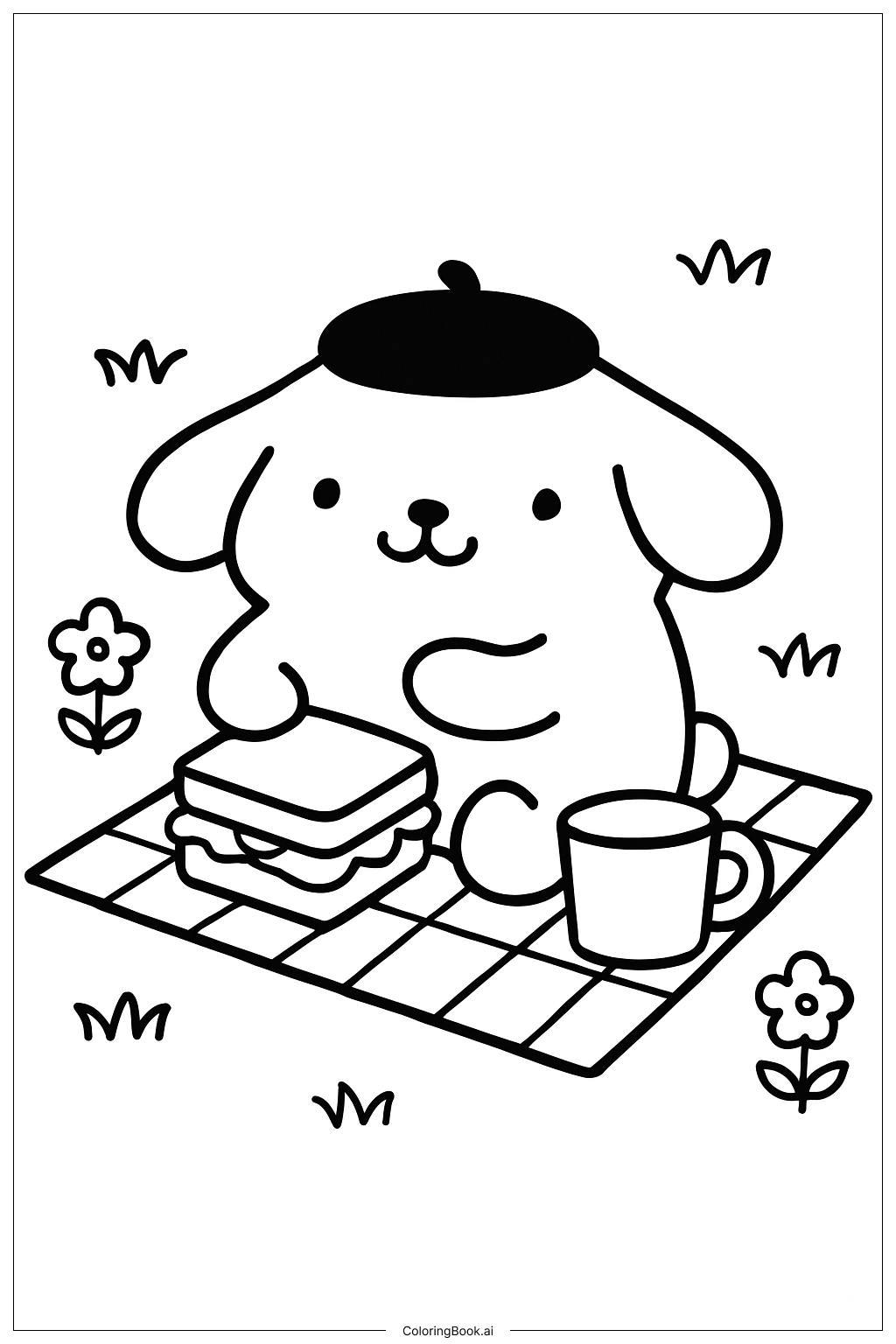 Página de Colorir Cobertor de Piquenique Sanrio Pompompurin (PDF & PNG ...