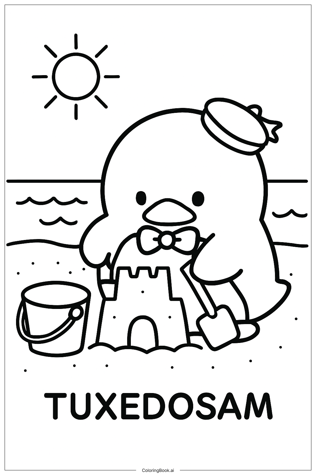 Sanrio Tuxedosam Beach Day Coloring Page (Free PDF&PNG Printable)