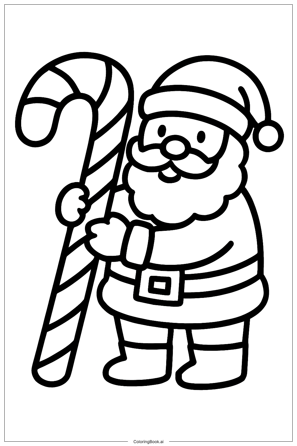 Santa Claus With Candy Cane Coloring Page (Free PDF&PNG Printable)